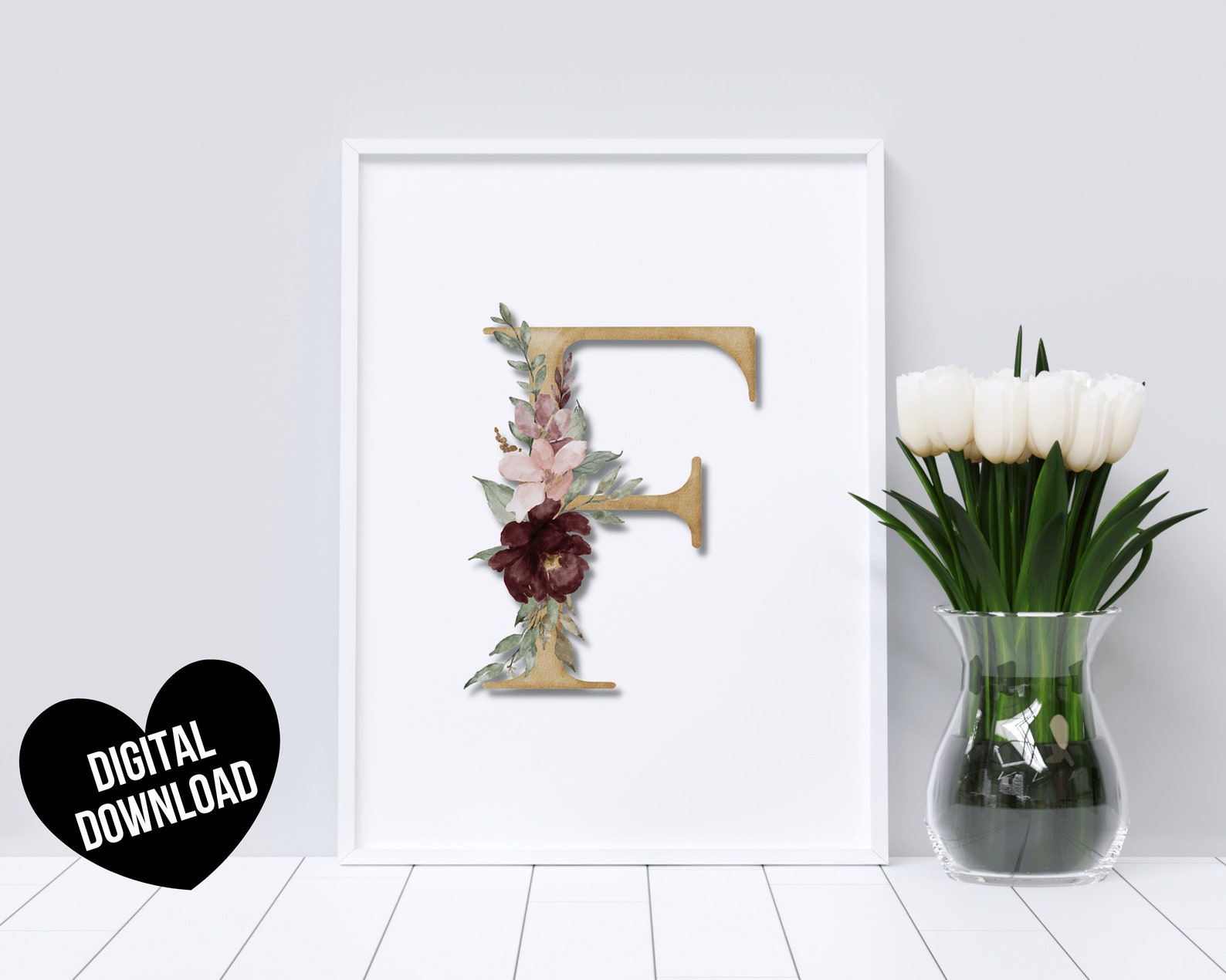 Letter Art Print PRINTABLE Letter F Wall Art Initial Wall | Etsy