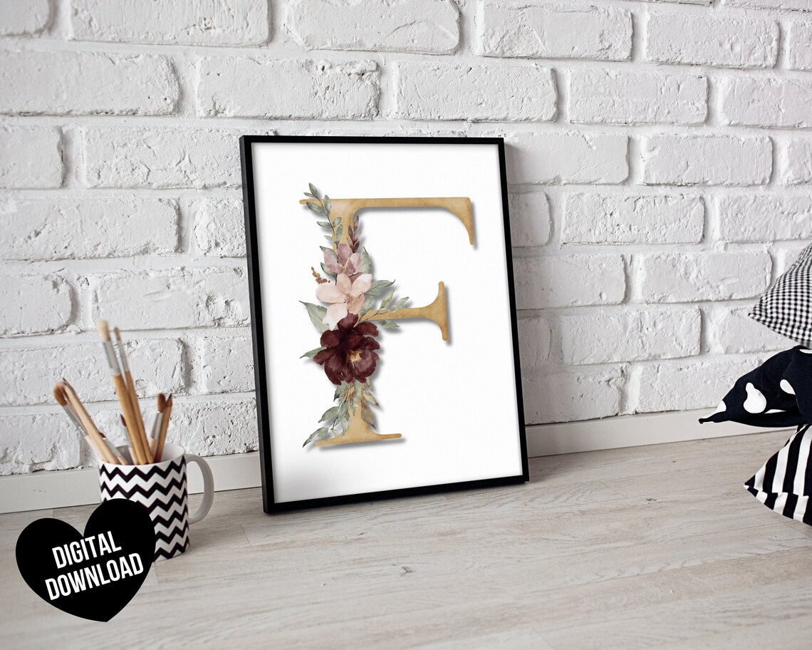 Letter Art Print PRINTABLE Letter F Wall Art Initial Wall | Etsy