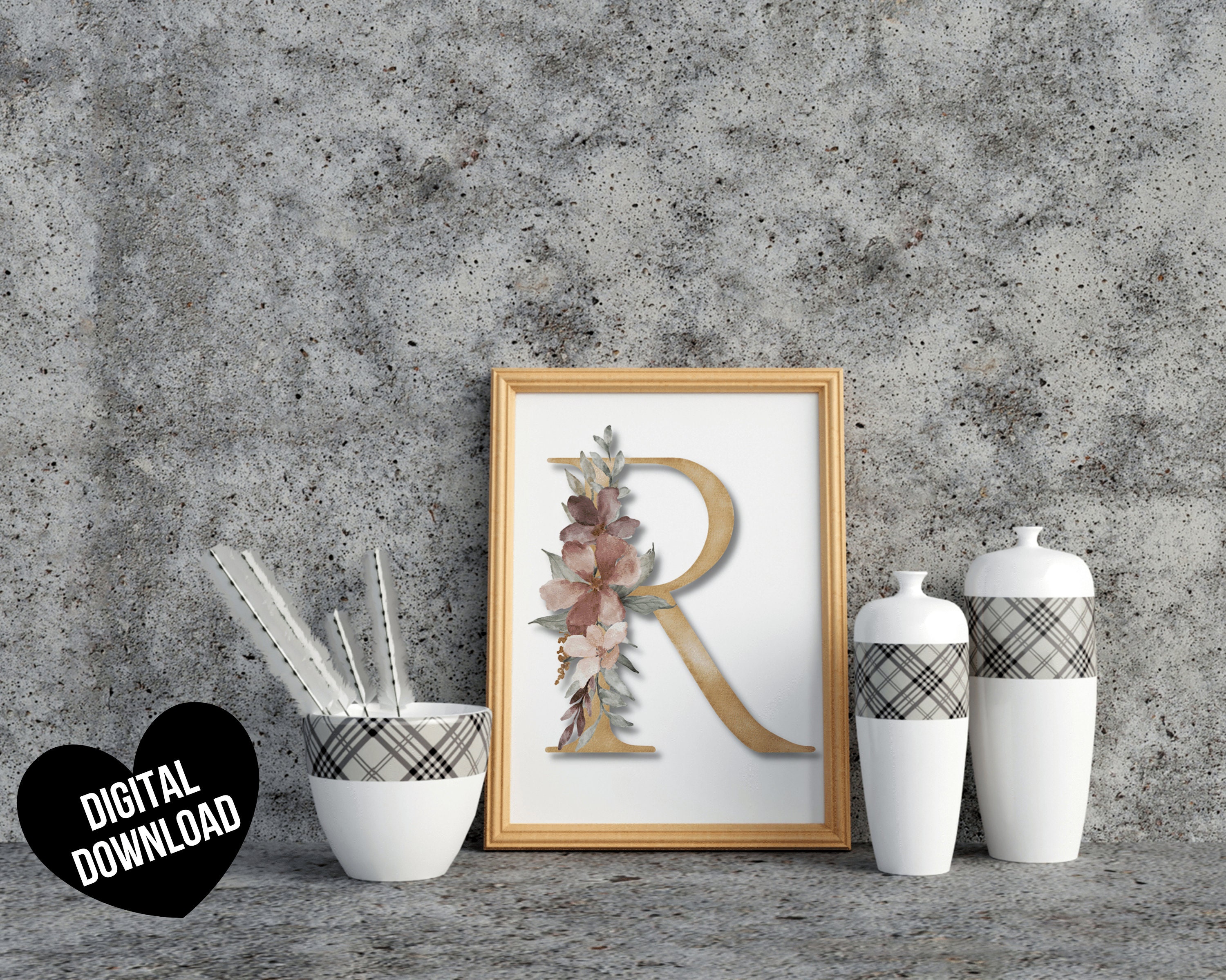 Letter R Wall Art PRINTABLE Letter Art Print Initial Wall | Etsy