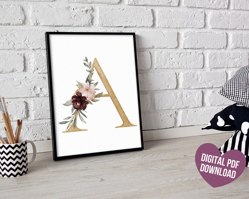 Letter Art Print Printable Letter A Poster Flower Wall | Etsy