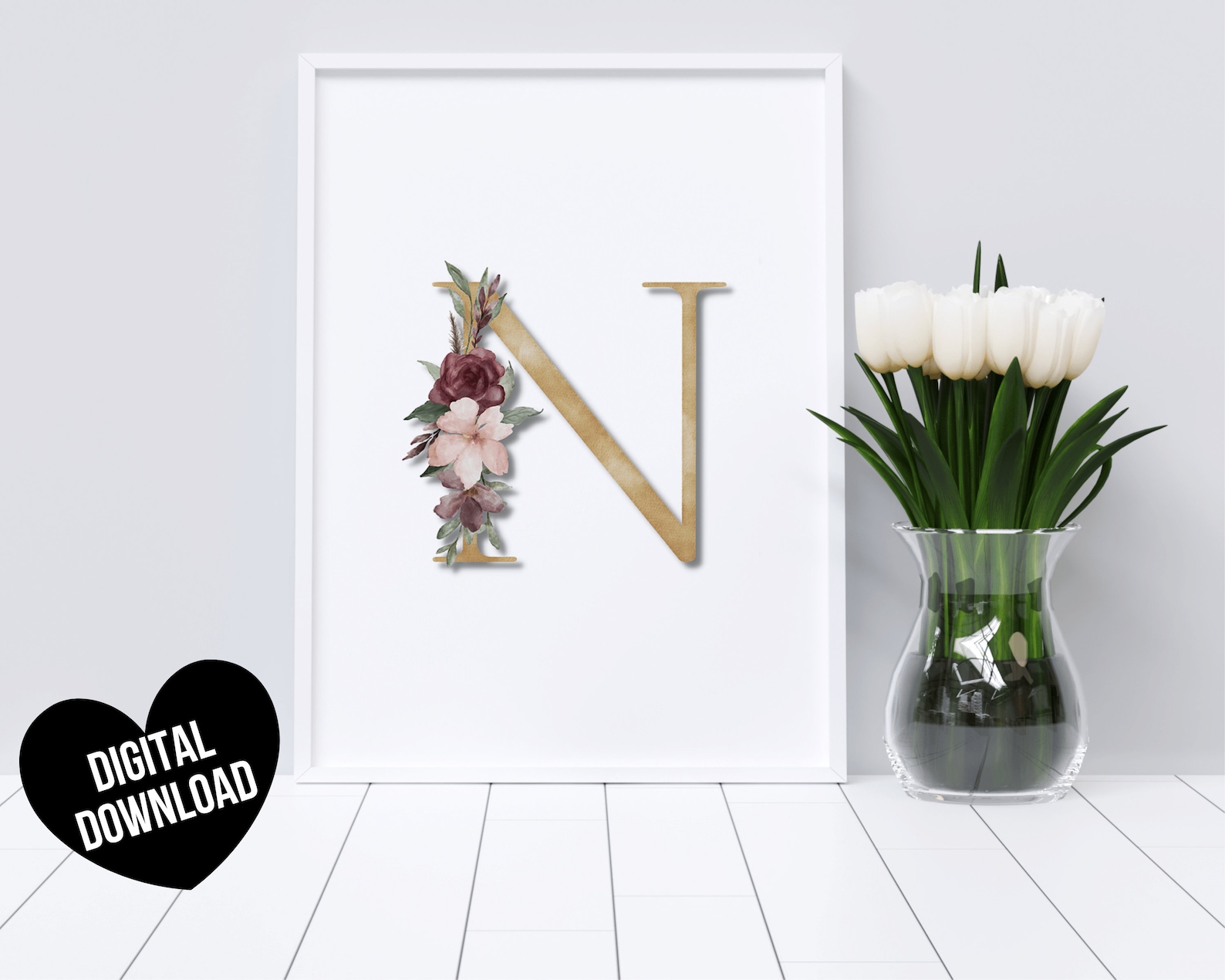 Letter Art Print PRINTABLE Letter N Wall Art Initial Wall | Etsy