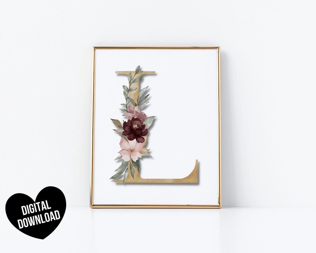 Letter Art Print, PRINTABLE Letter L Wall Art, Initial Wall Art, Floral ...