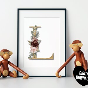 Letter Art Print, PRINTABLE Letter L Wall Art, Initial Wall Art, Floral ...