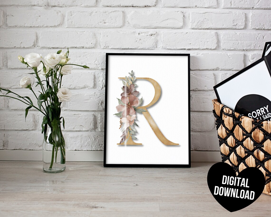 Letter R Wall Art PRINTABLE Letter Art Print Initial Wall - Etsy