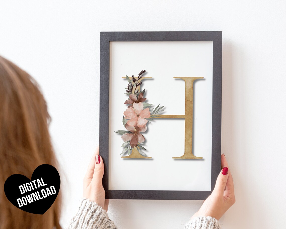 Letter Art Print PRINTABLE Letter H Wall Art Initial Wall - Etsy