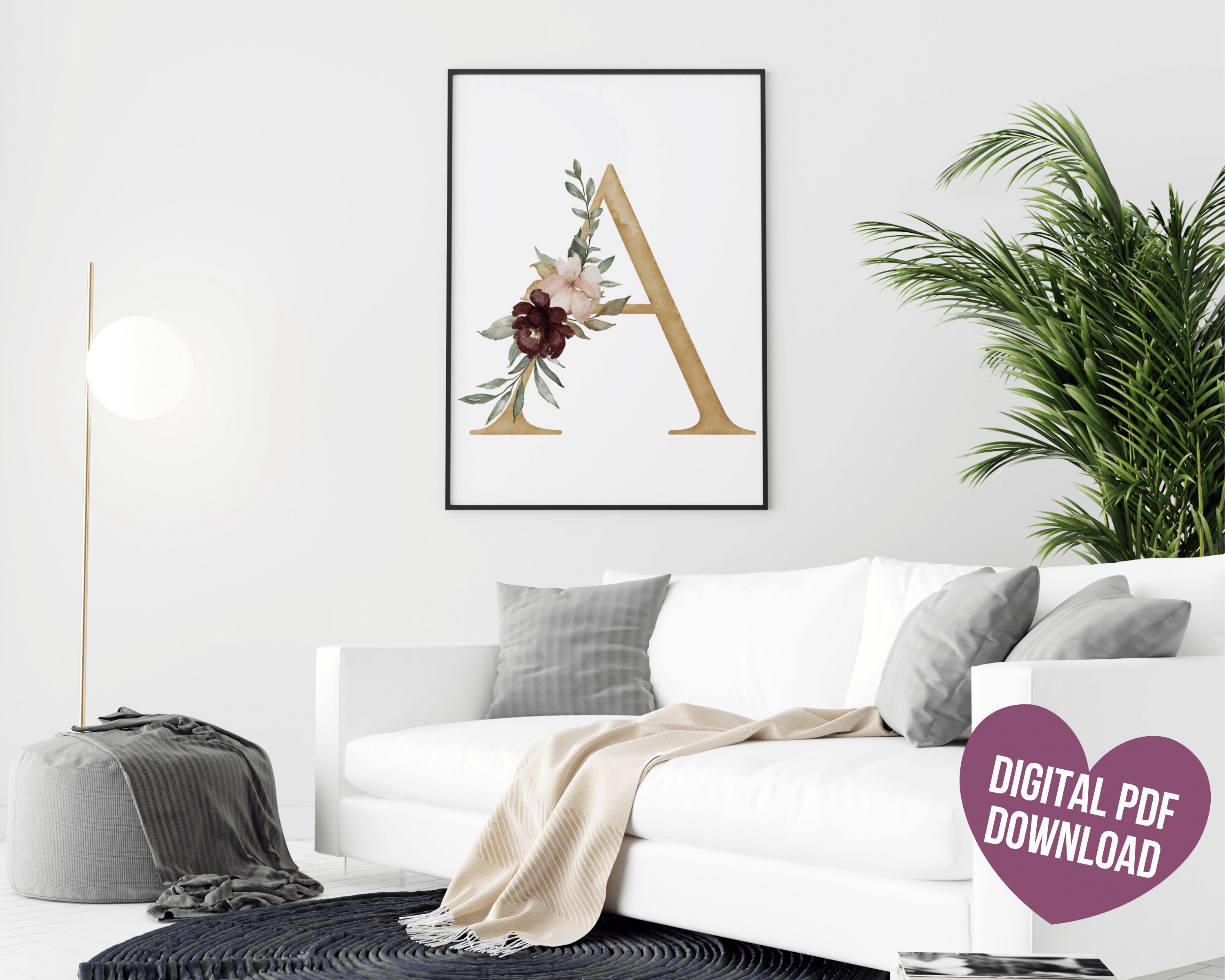 Letter Art Print Printable Letter A Poster Flower Wall - Etsy