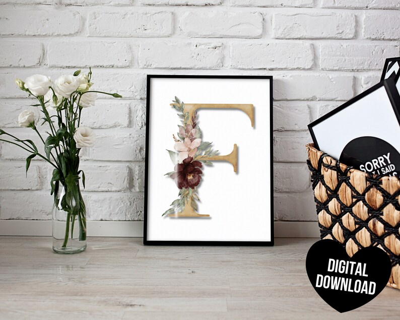 Letter Art Print PRINTABLE Letter F Wall Art Initial Wall - Etsy