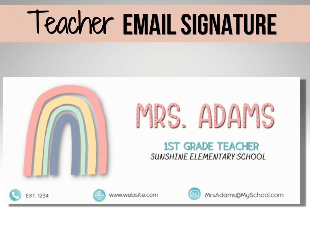 Email Signature, Teacher Email Signature Template, Boho Rainbow Email ...