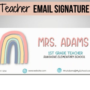 Email Signature, Teacher Email Signature Template, Boho Rainbow Email ...