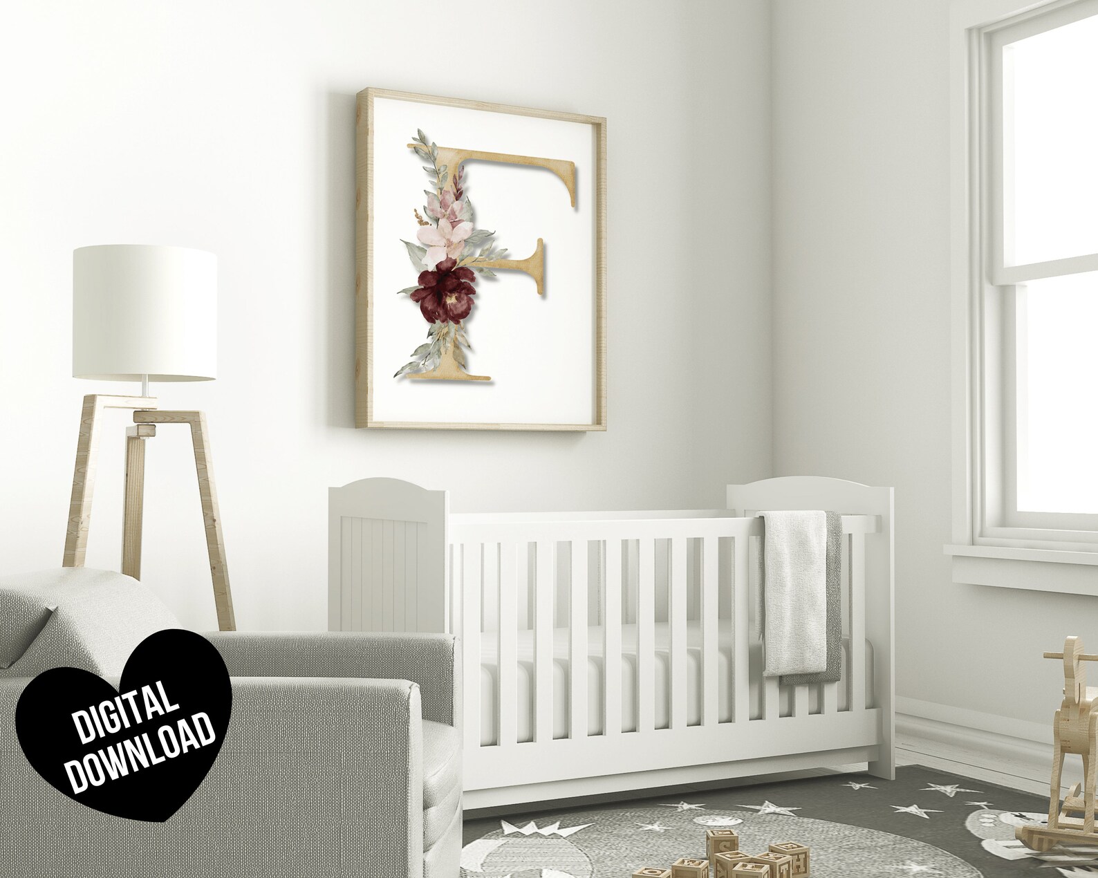 Letter Art Print PRINTABLE Letter F Wall Art Initial Wall - Etsy