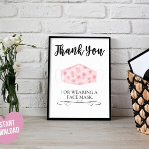 Face Mask Sign, Thank You for Wearing a Face Mask Printable Sign, Covid ...