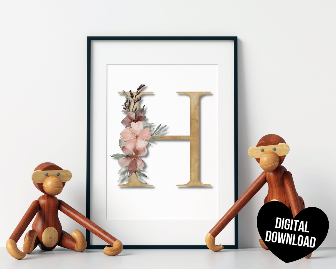 Letter Art Print PRINTABLE Letter H Wall Art Initial Wall - Etsy