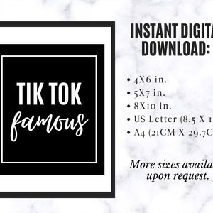Tik Tok Famous Printable, Tik Tok Birthday Decor, Printable Tik Tok ...