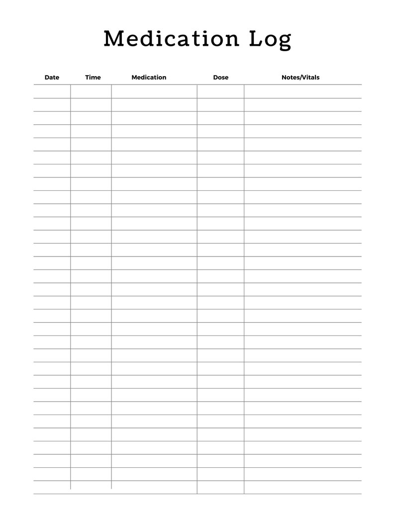Medication Log Printable, Medication Tracker, Medication Intake ...
