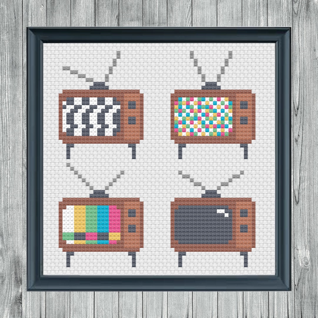 Retro TV Cross Stitch Pattern instant PDF Download Vintage Midcentury ...