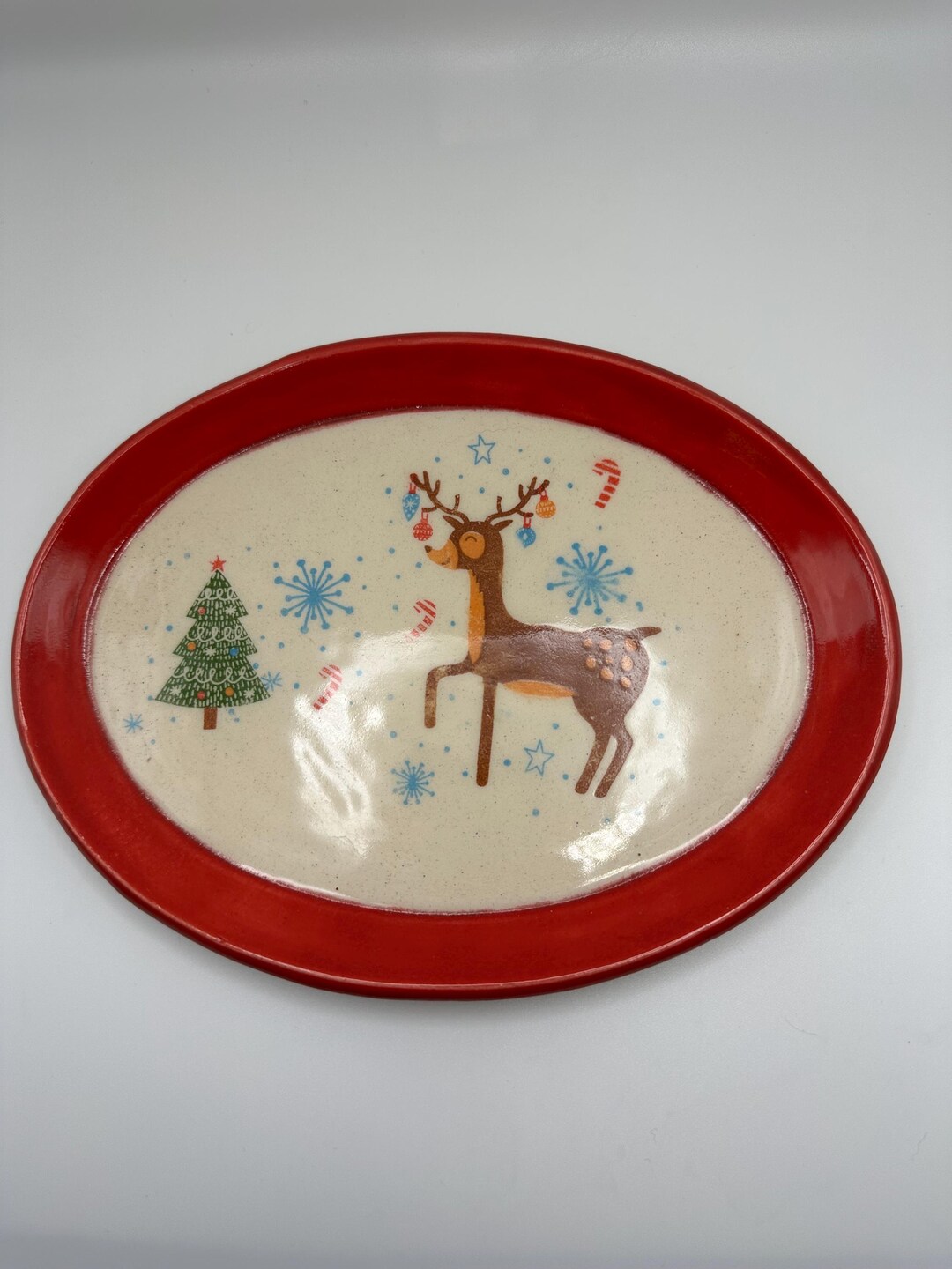 Handmade Christmas Reindeer Tray – Red Glaze Holiday Decor - Etsy