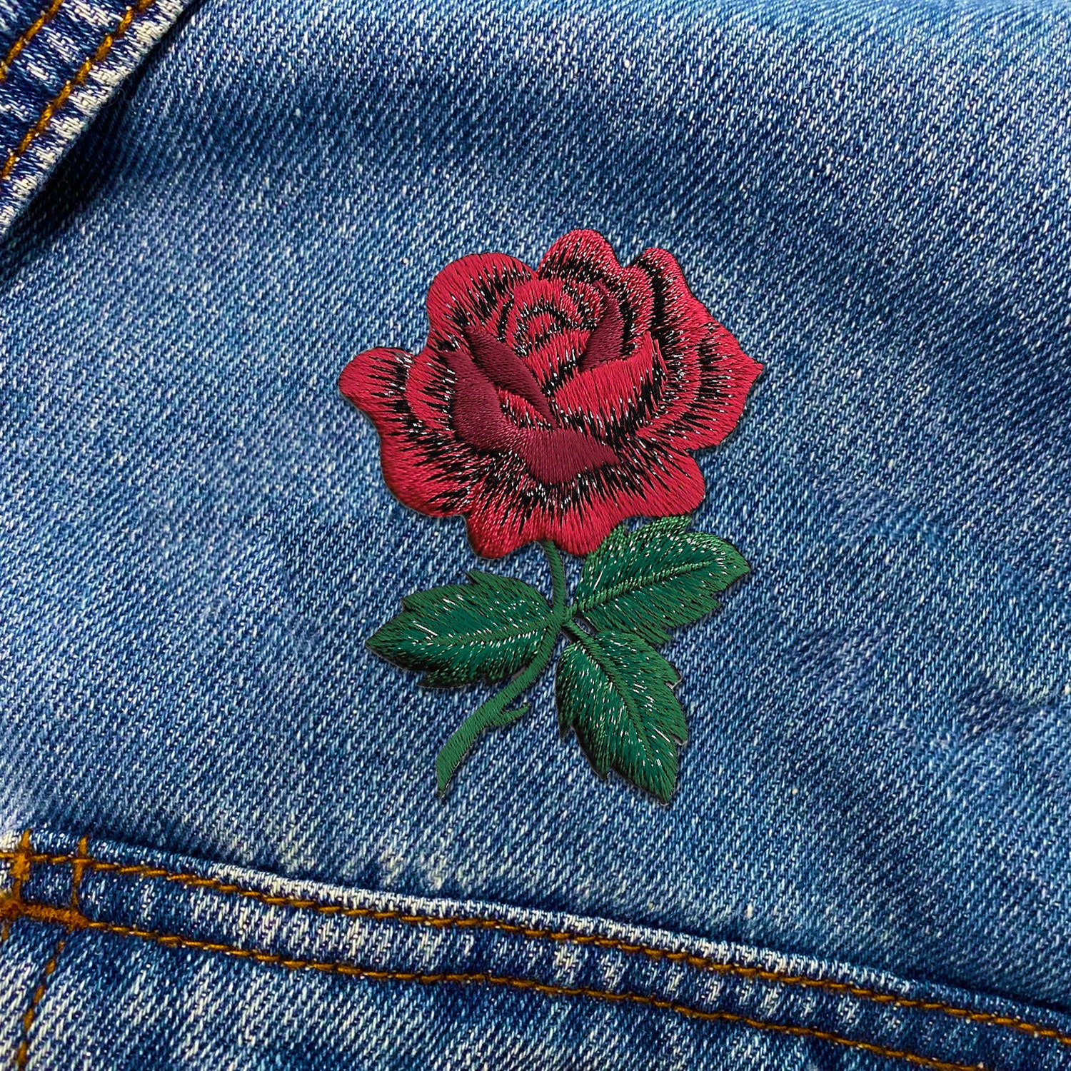 Red Rose Patch Rose With Stem Embroidered Iron-on Patch - Etsy