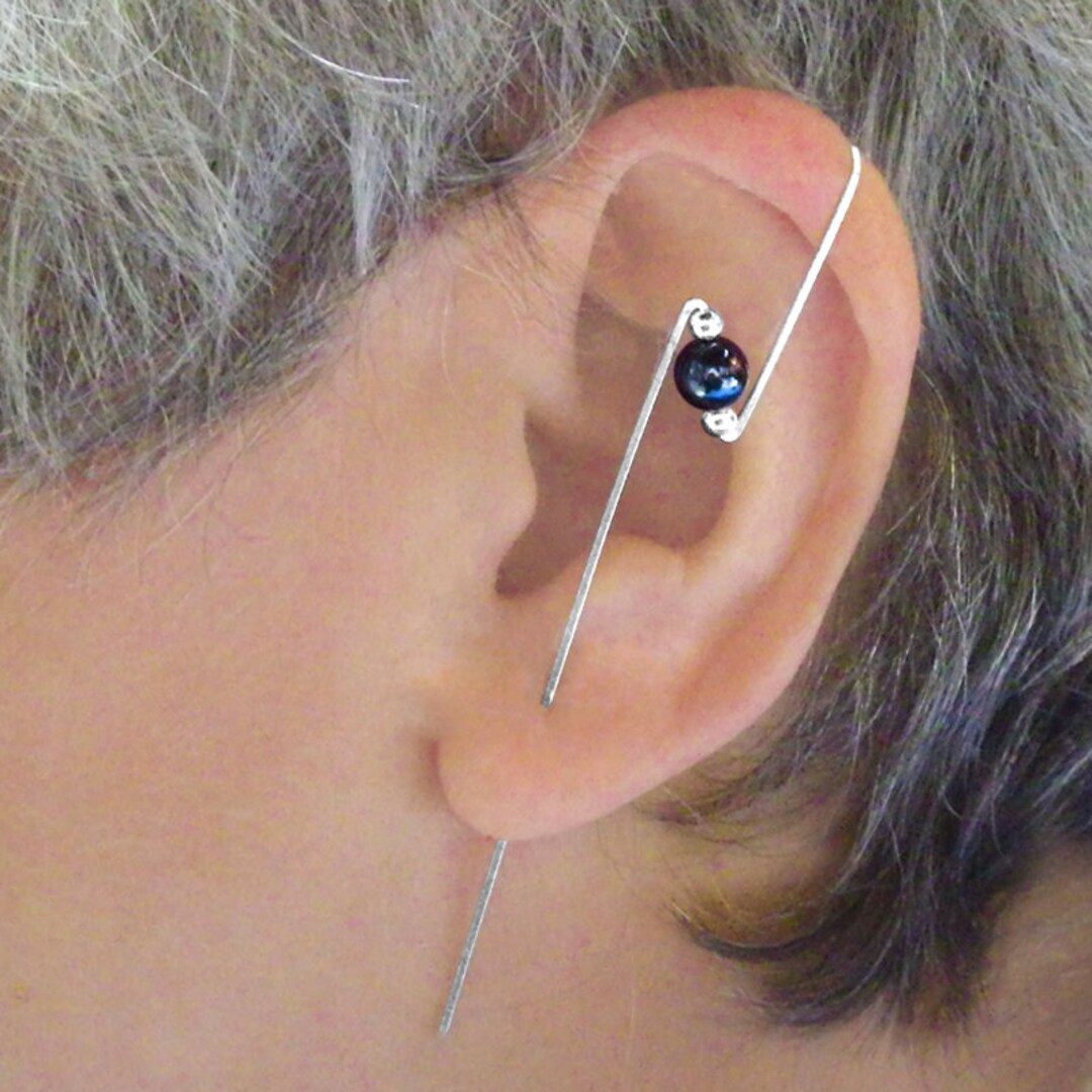Bolt Cuff, Lightning Bolt Cuff, Beaded Cuff, Silver Ear Cuff, Fake Ear ...