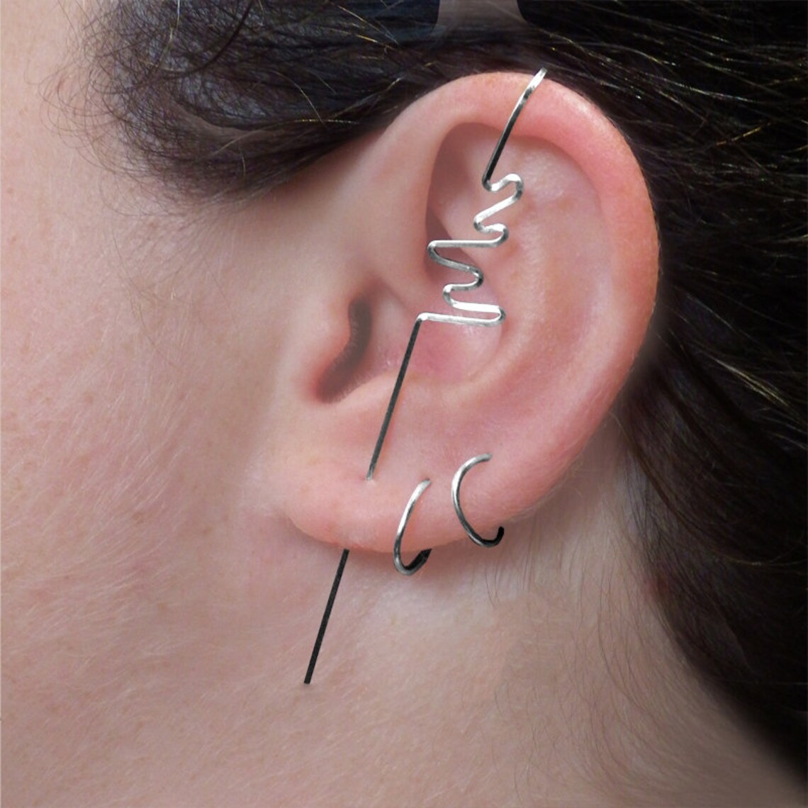 Bolt Cuff, Lightning Bolt, Silver Ear Cuff, Fake Ear Piercing, Vertical ...