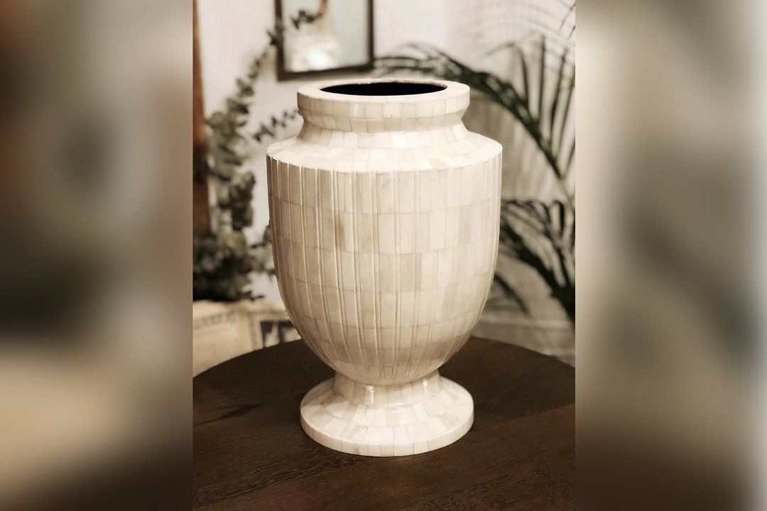 Handmade Moroccan Bone Inlay White Vase - Etsy