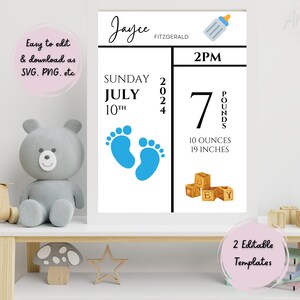 Baby Birth Announcement Template, Birth Stats File, Easy to Edit and ...