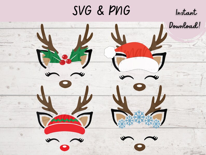 Reindeer Face SVG PNG Rudolph Face Cute Reindeer Bundle - Etsy