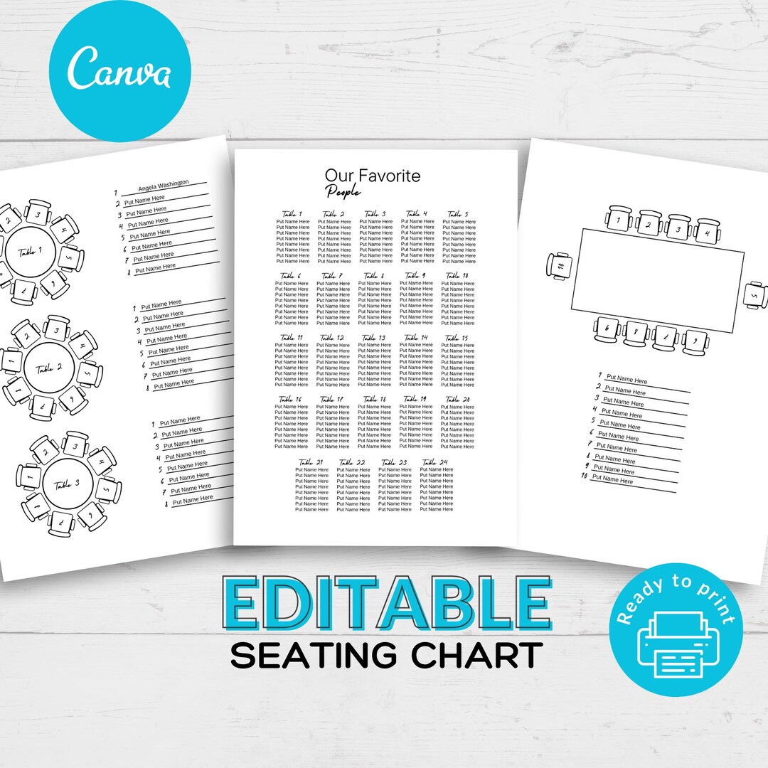 Editable Wedding Seating Chart Template: Round & Rectangle Tables ...