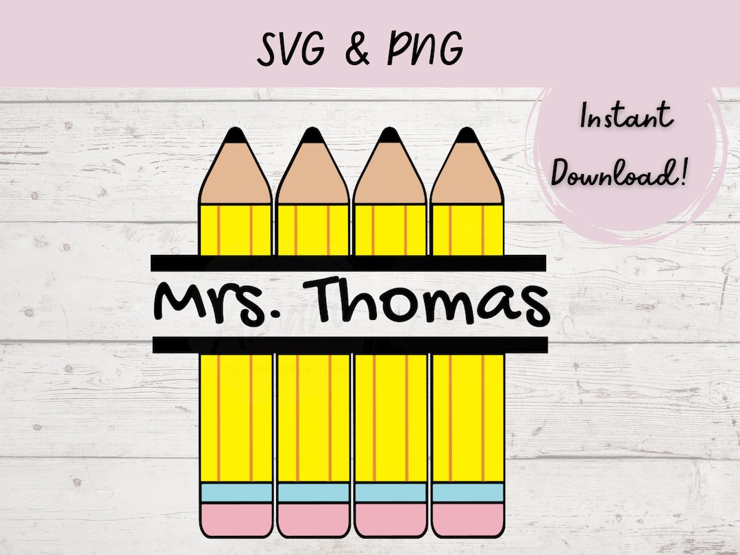 Pencil Name Frame SVG and PNG, Teacher SVG Monogram, Back to School Svg ...