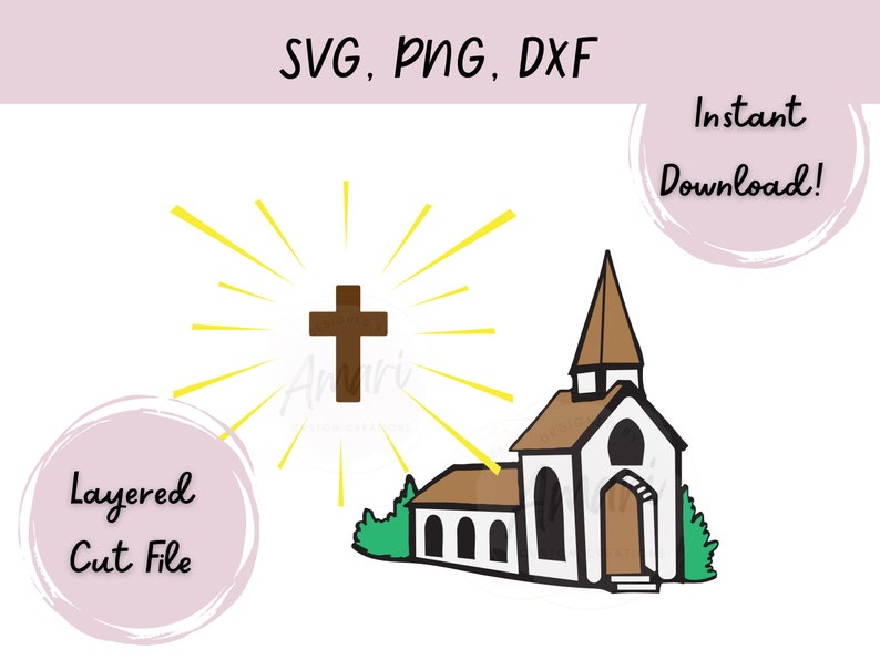 Sunlit Church SVG PNG DXF Church With Shining Cross Layered - Etsy