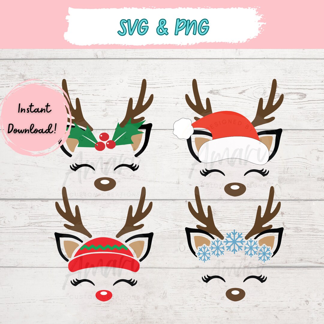 Reindeer Face SVG PNG, Rudolph Face, Cute Reindeer Bundle, Christmas ...