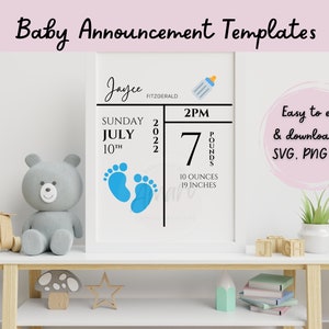 Baby Birth Announcement Template Birth Stats File Easy to - Etsy