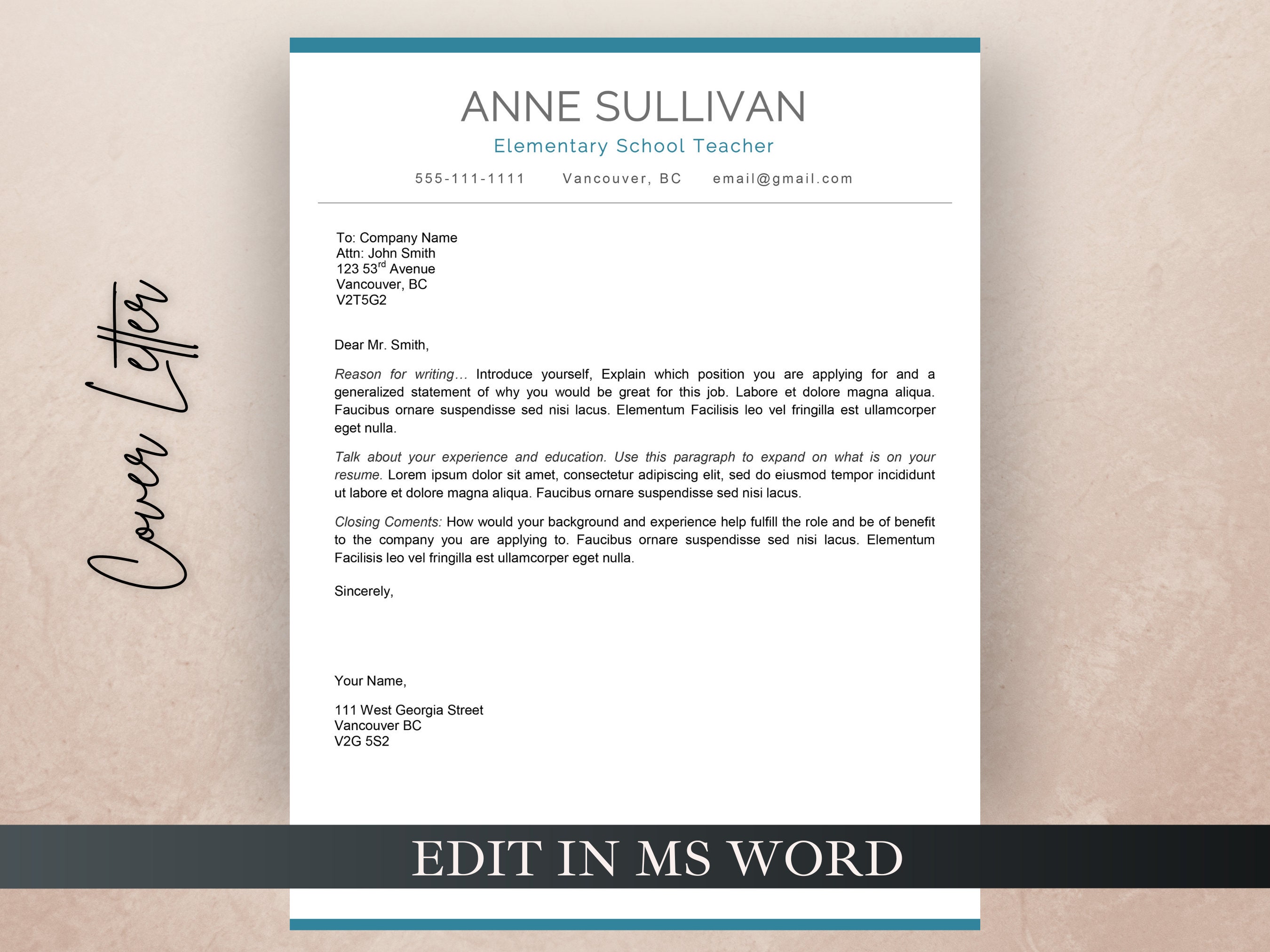 Teacher Resume Template for Word, Teacher CV Template, Elementary ...