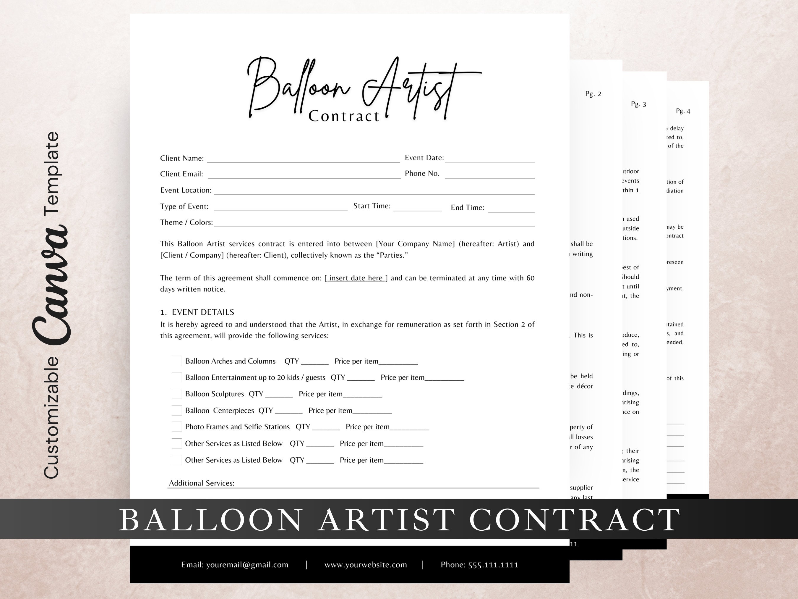 Balloon Artist Contract, Balloon Stylist Agreement, Balloon Décor ...