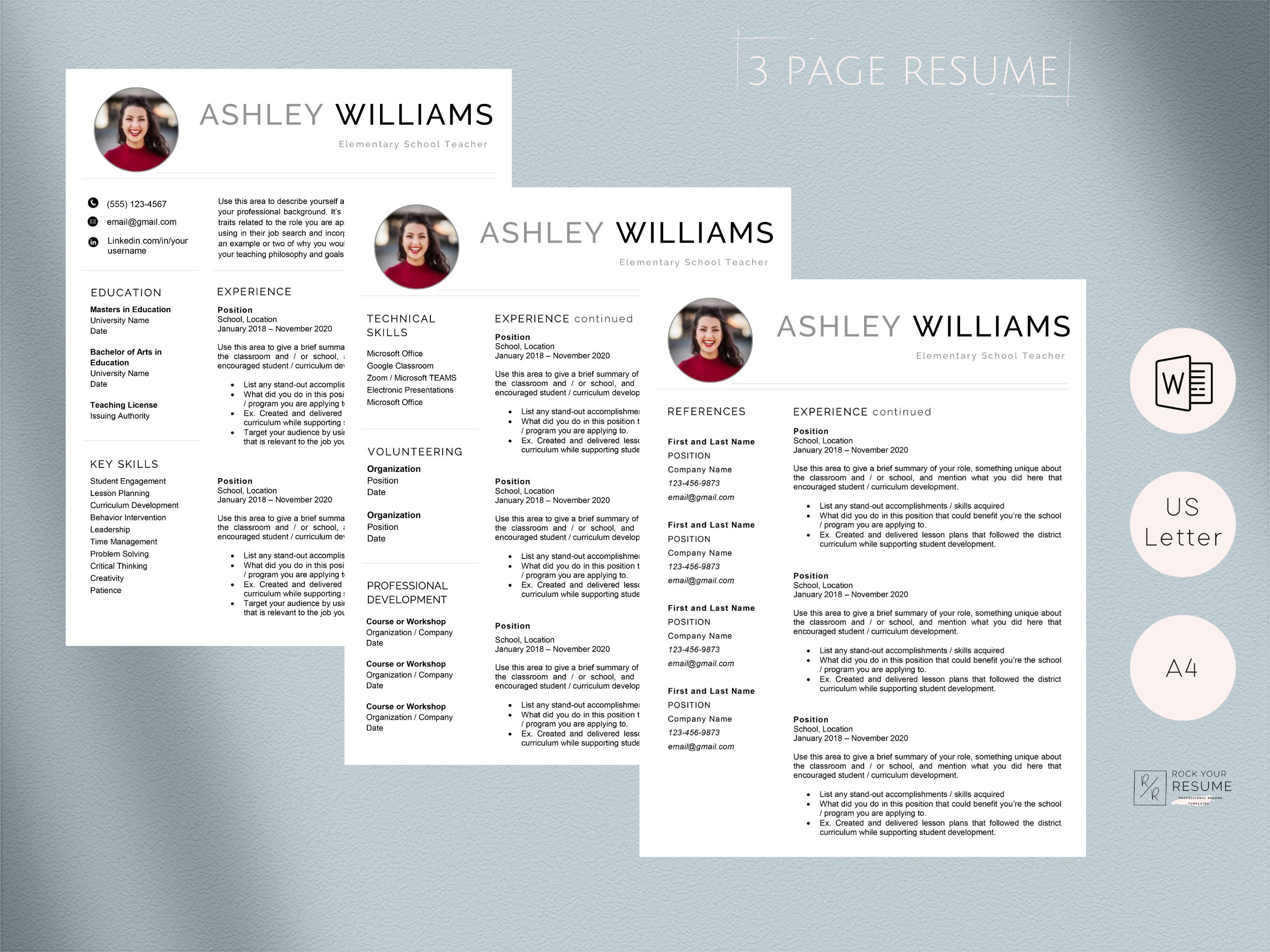 Teacher Resume Template with Photo Teacher CV Template | Etsy