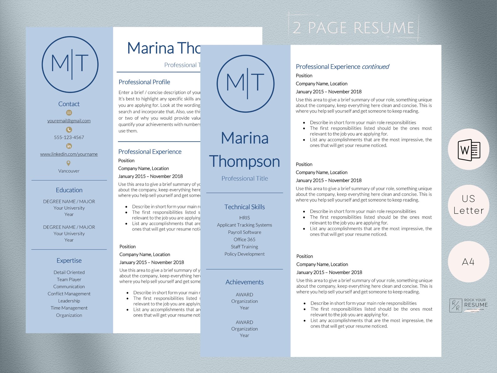 Modern Resume Template 3 Page Resume Template Professional | Etsy