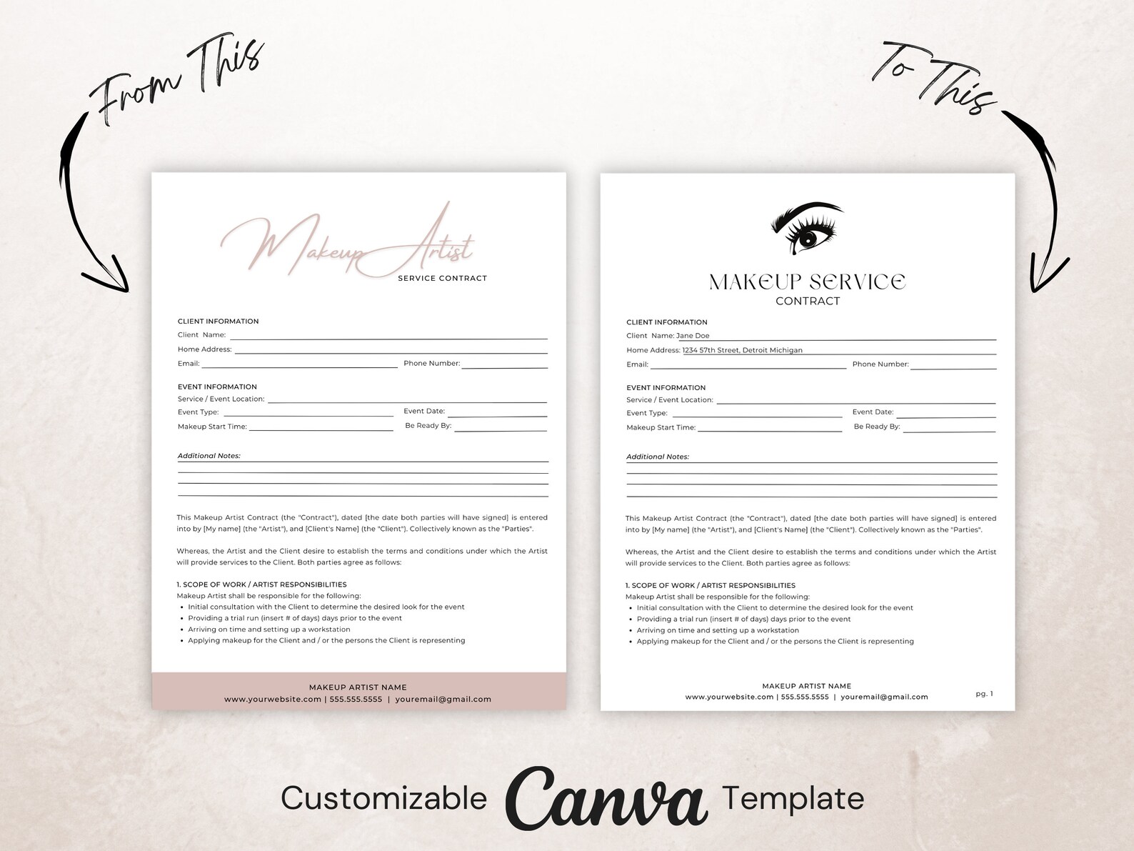 Makeup Artist Contract Template, Edit in Canva, Wedding Makeup ...