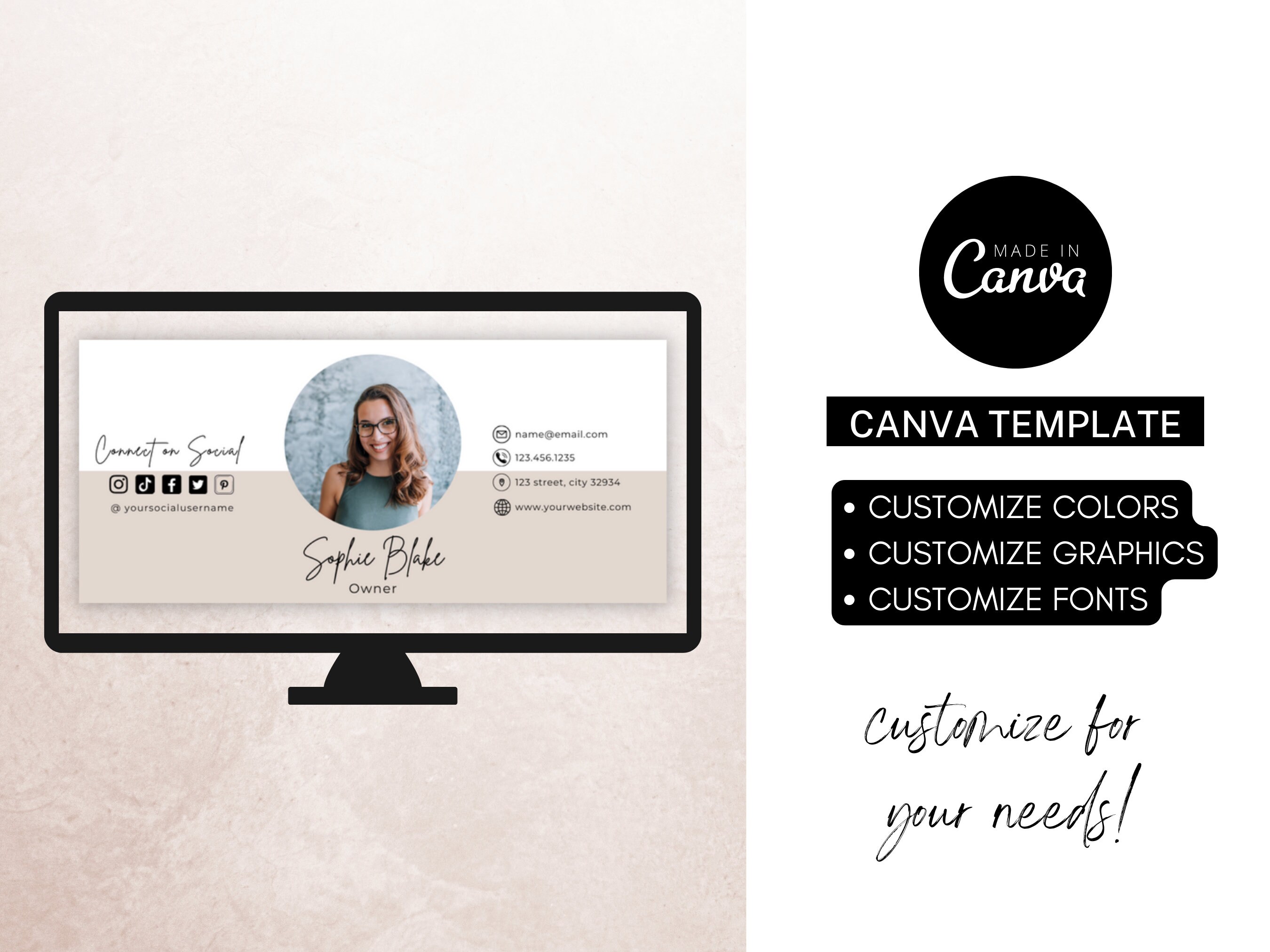 Email Signature Template Editable in Canva, Gmail Signature, Small ...