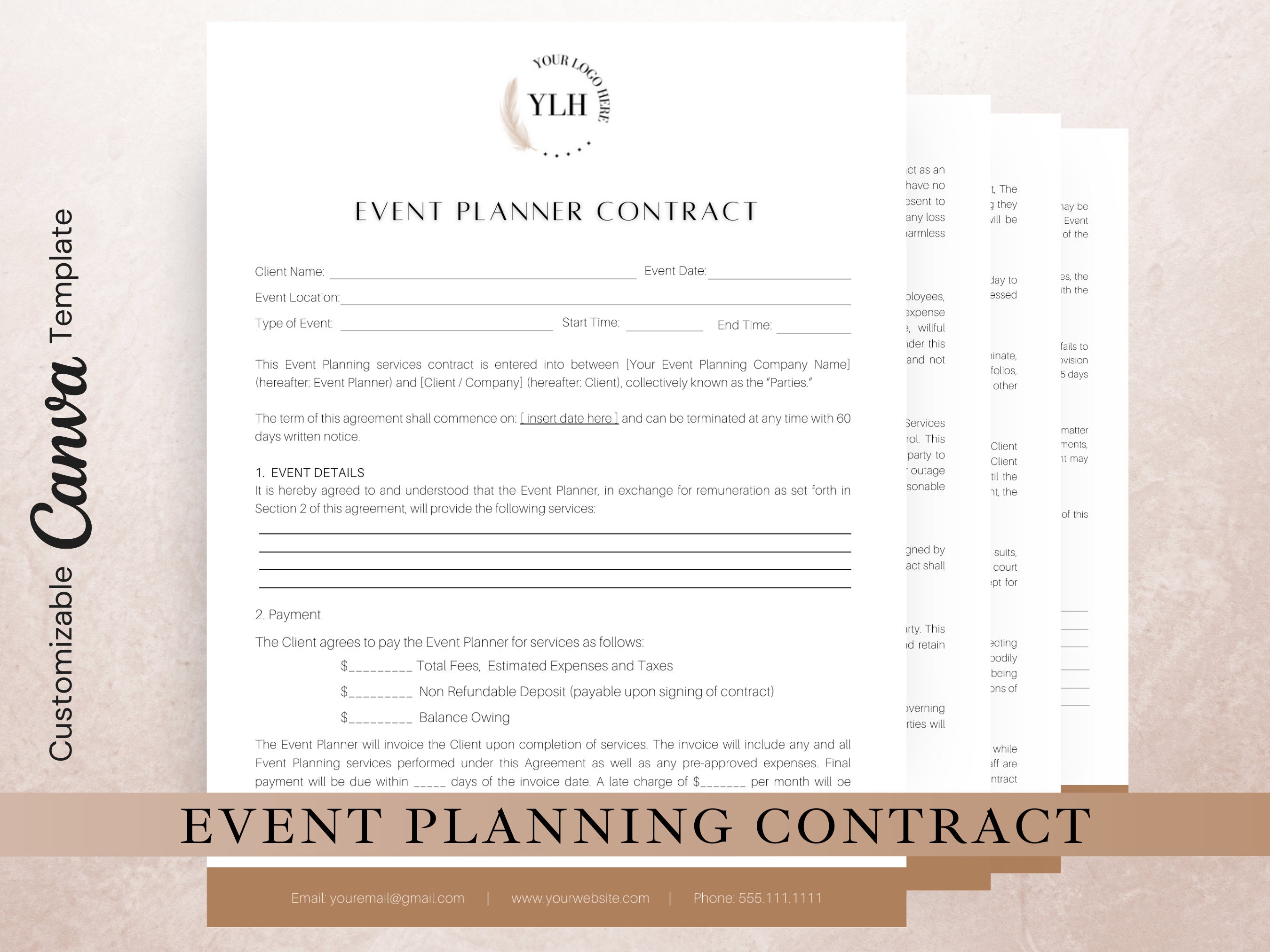 Event Planner Contract Template Edit in Canva Event Planner - Etsy Canada