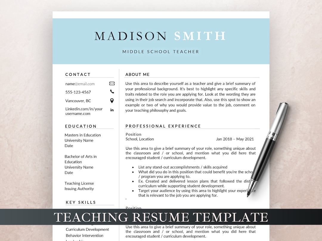 Teacher Resume Template, Teacher CV Template, Elementary Resume ...
