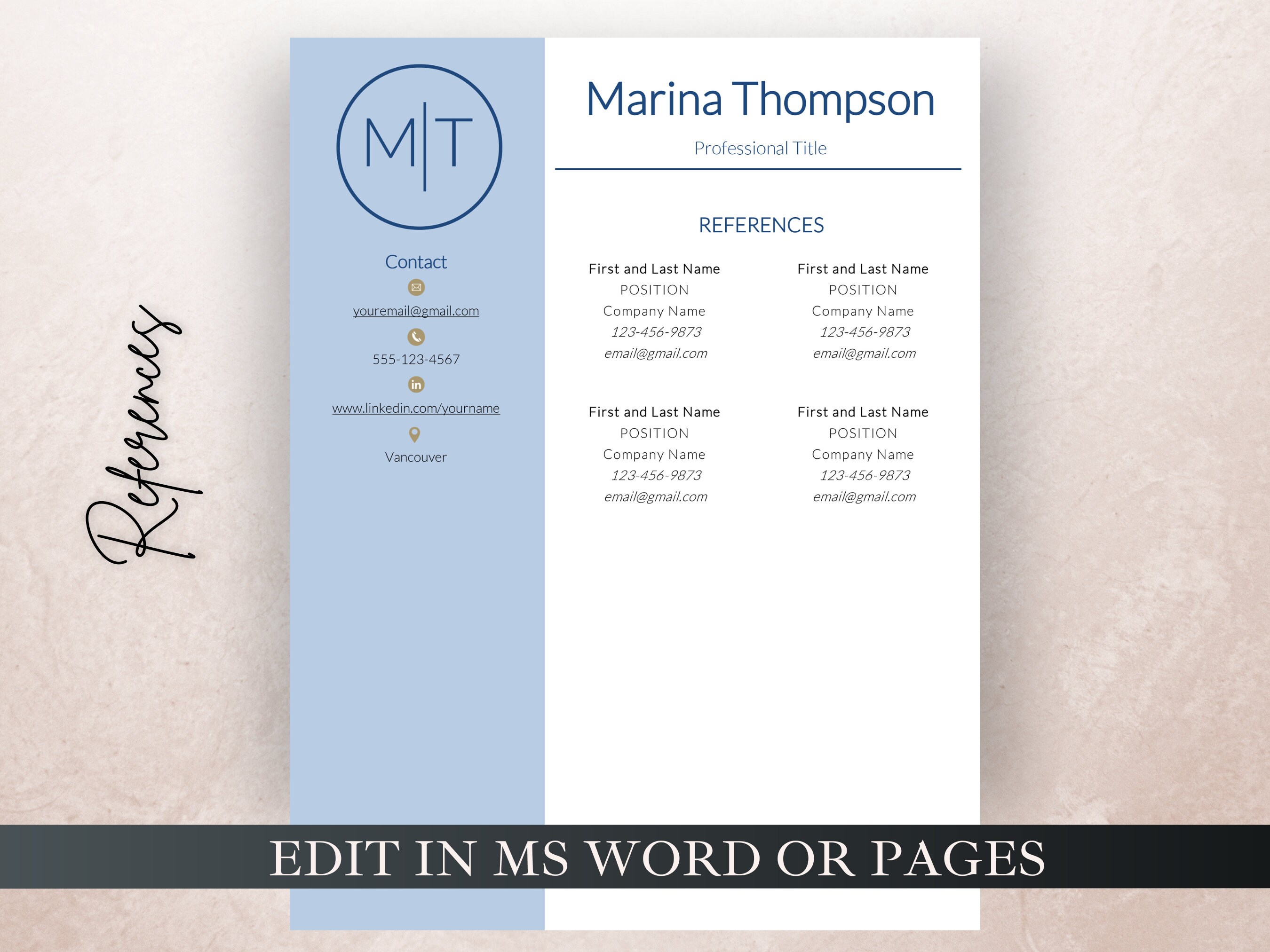 Modern Resume Template, 3 Page Resume Template, Professional CV ...