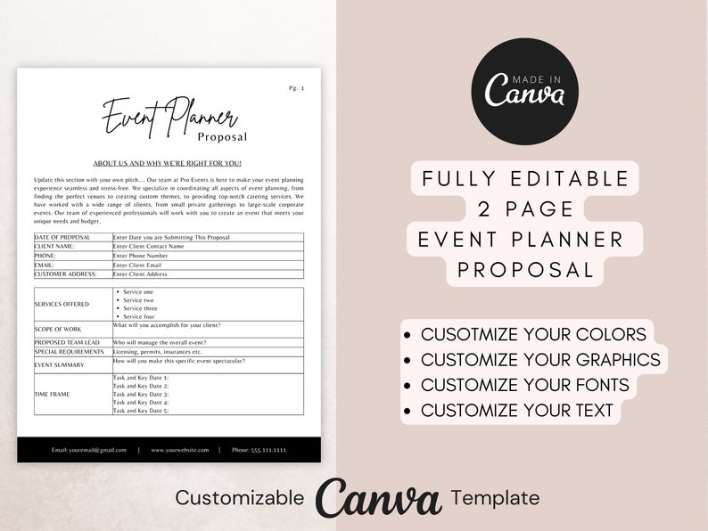 Event Planner Proposal Template | Edit in Canva, Event Planner Client ...