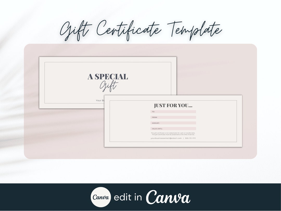 Customizable Gift Certificate Template, Gift Voucher Editable in Canva ...