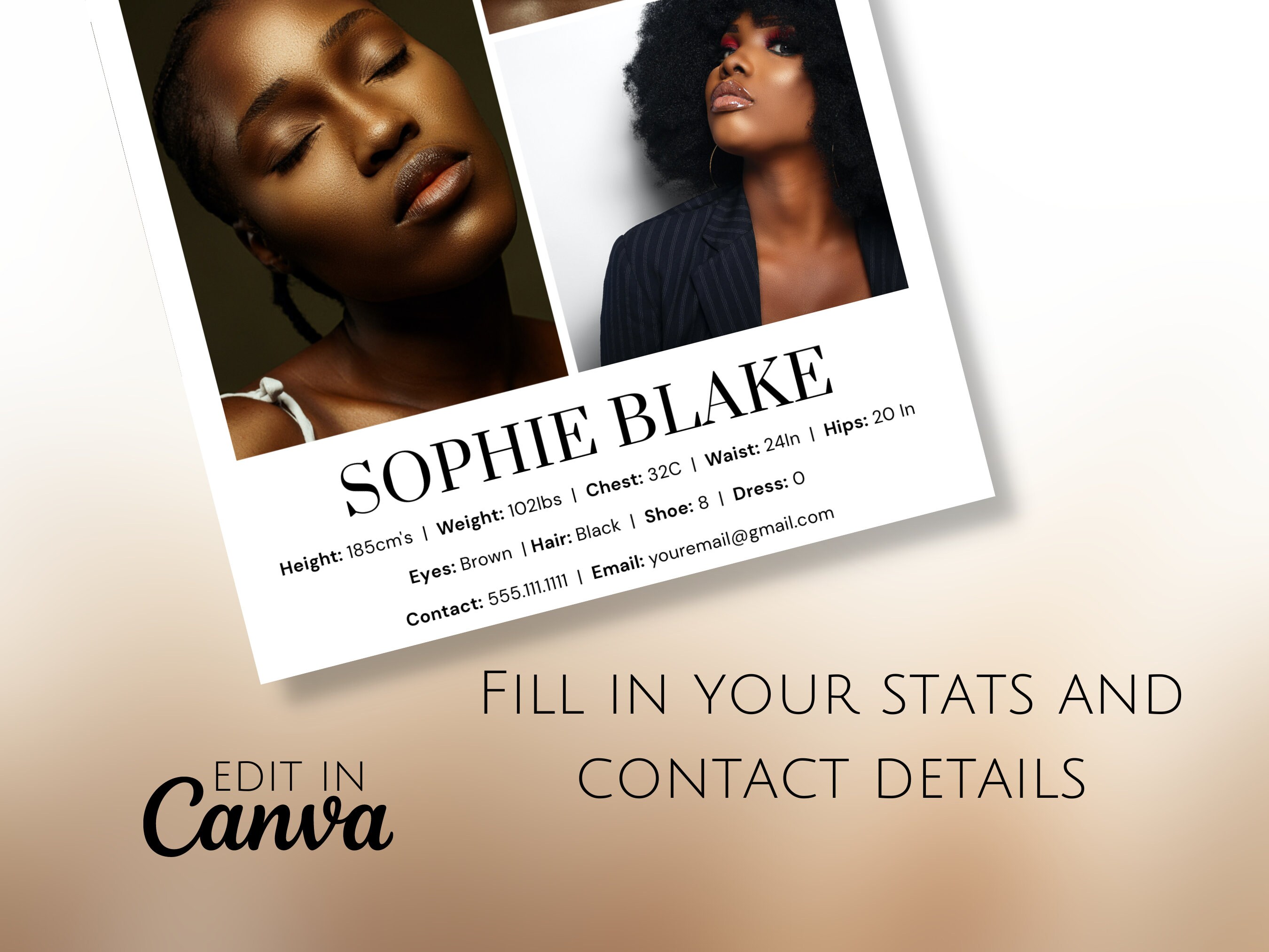 Modeling Comp Card Template, Modeling Photocard, Zed Card for Models, Z ...