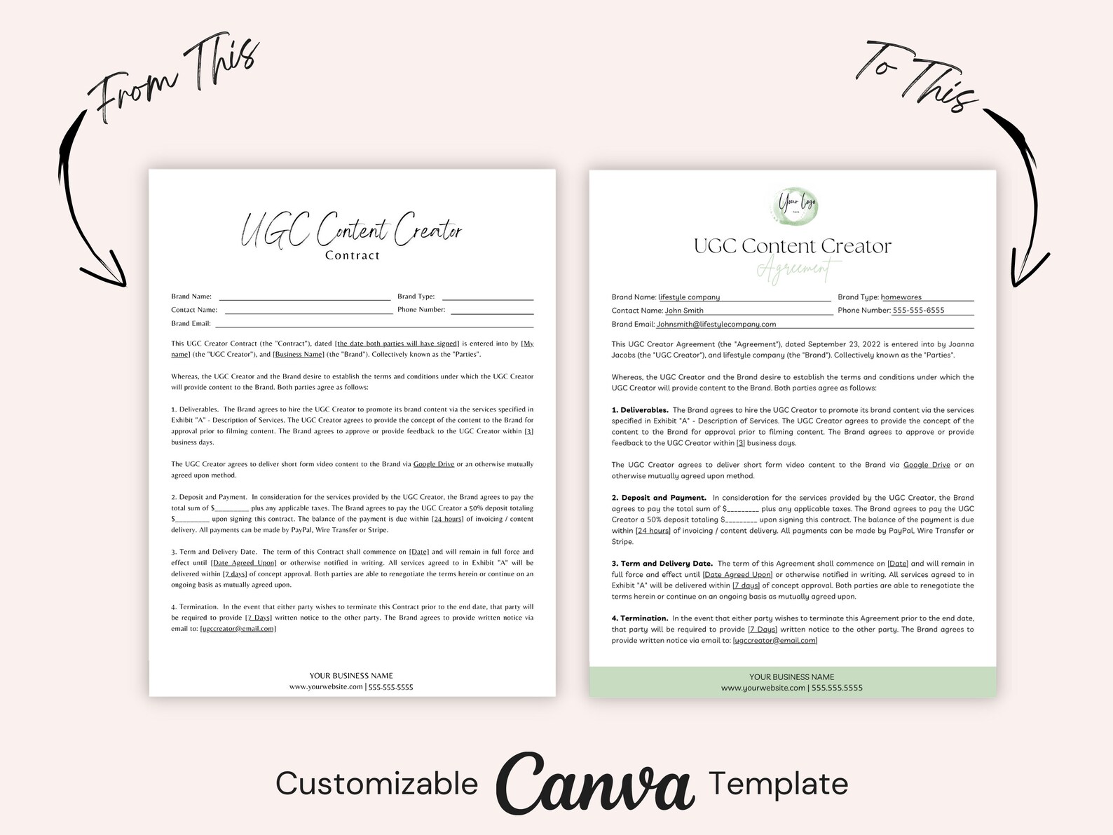 UCG Creator Contract | UGC Templates, UGC Agreement Template, User ...