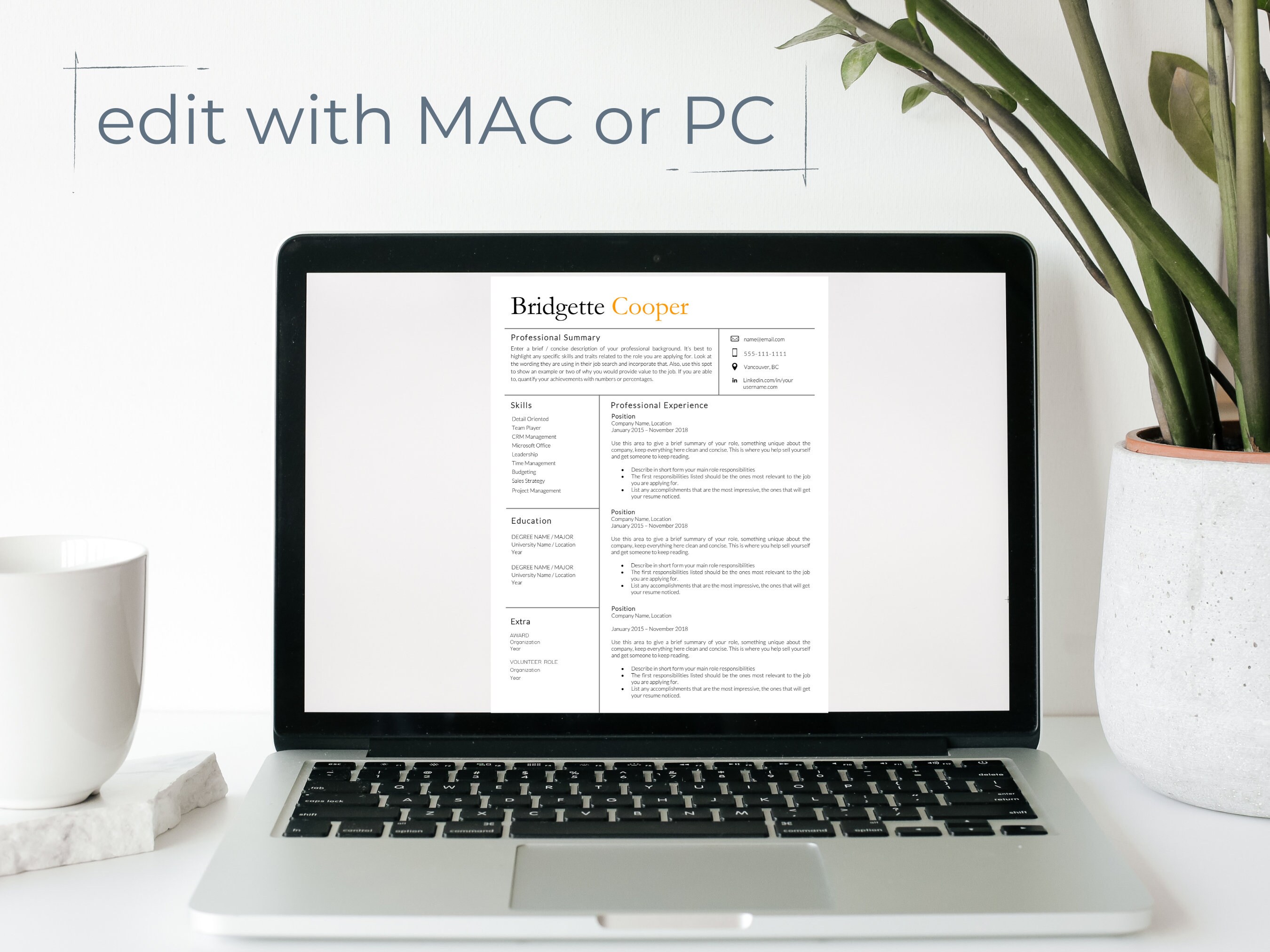 Resume Template, Professional Resume Template, Modern Resume With Cover ...