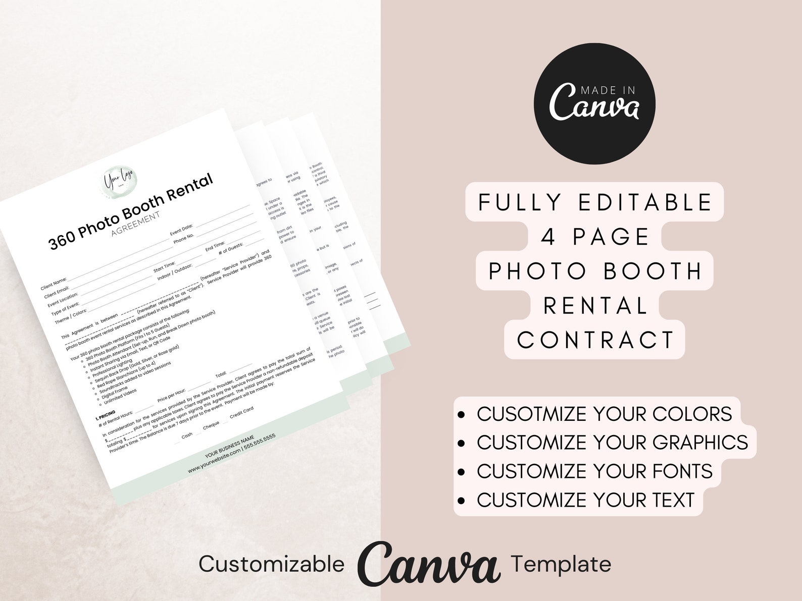 360 Photo Booth Rental Contract, Edit in Canva, 360 Photo Booth ...