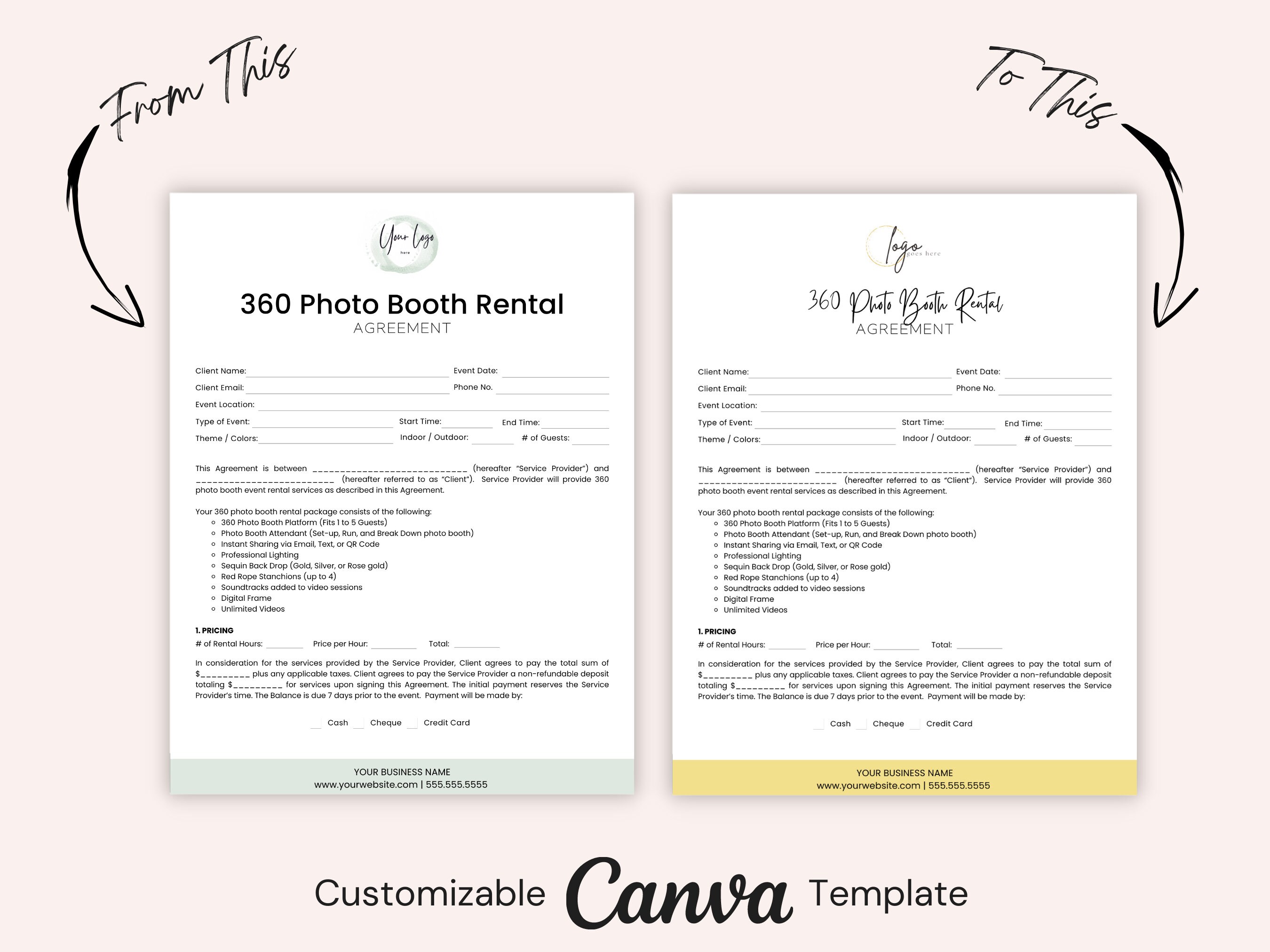 360 Photo Booth Rental Contract, Edit in Canva, 360 Photo Booth ...