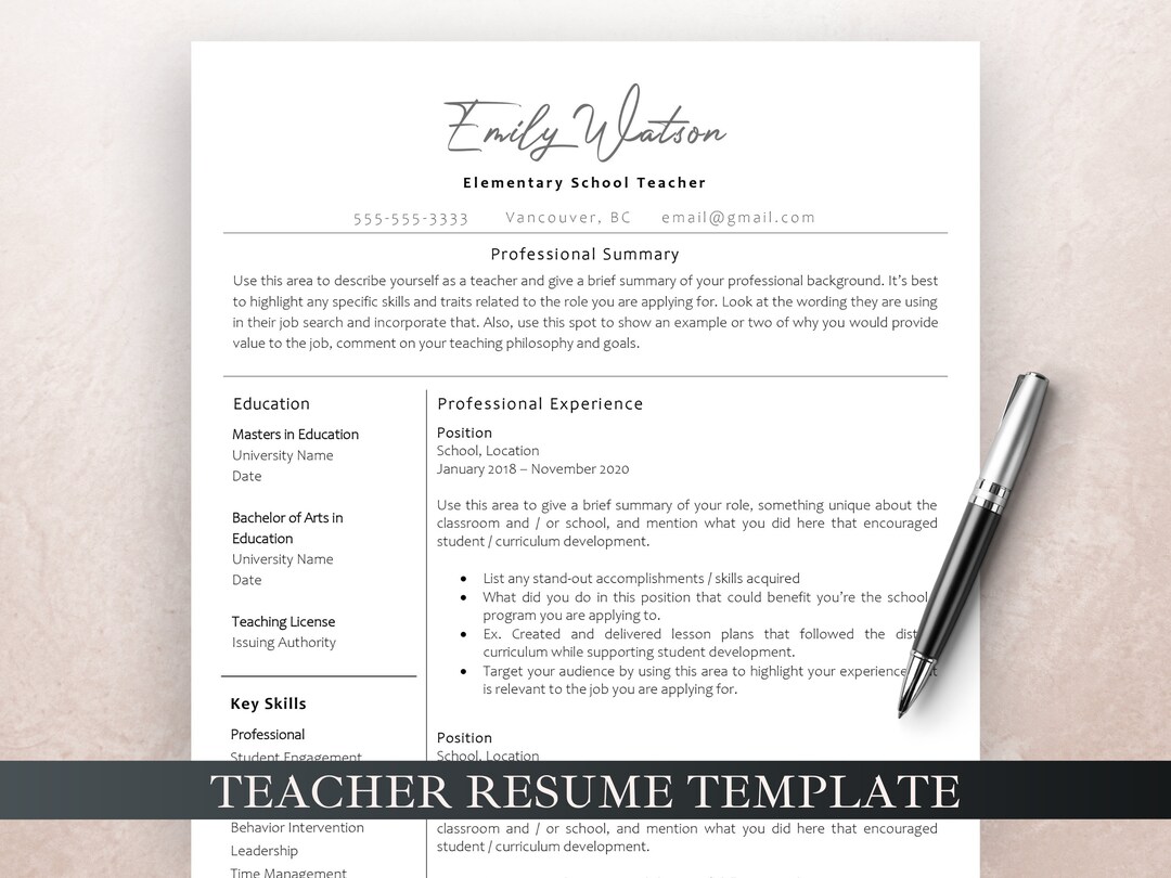 Teacher Resume Template for Word & Pages, Teacher CV Template ...