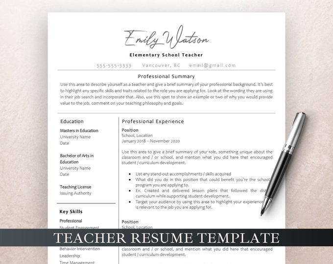 Teacher Resume Template for Word and Pages | 1, 2 & 3 Page Teacher ...