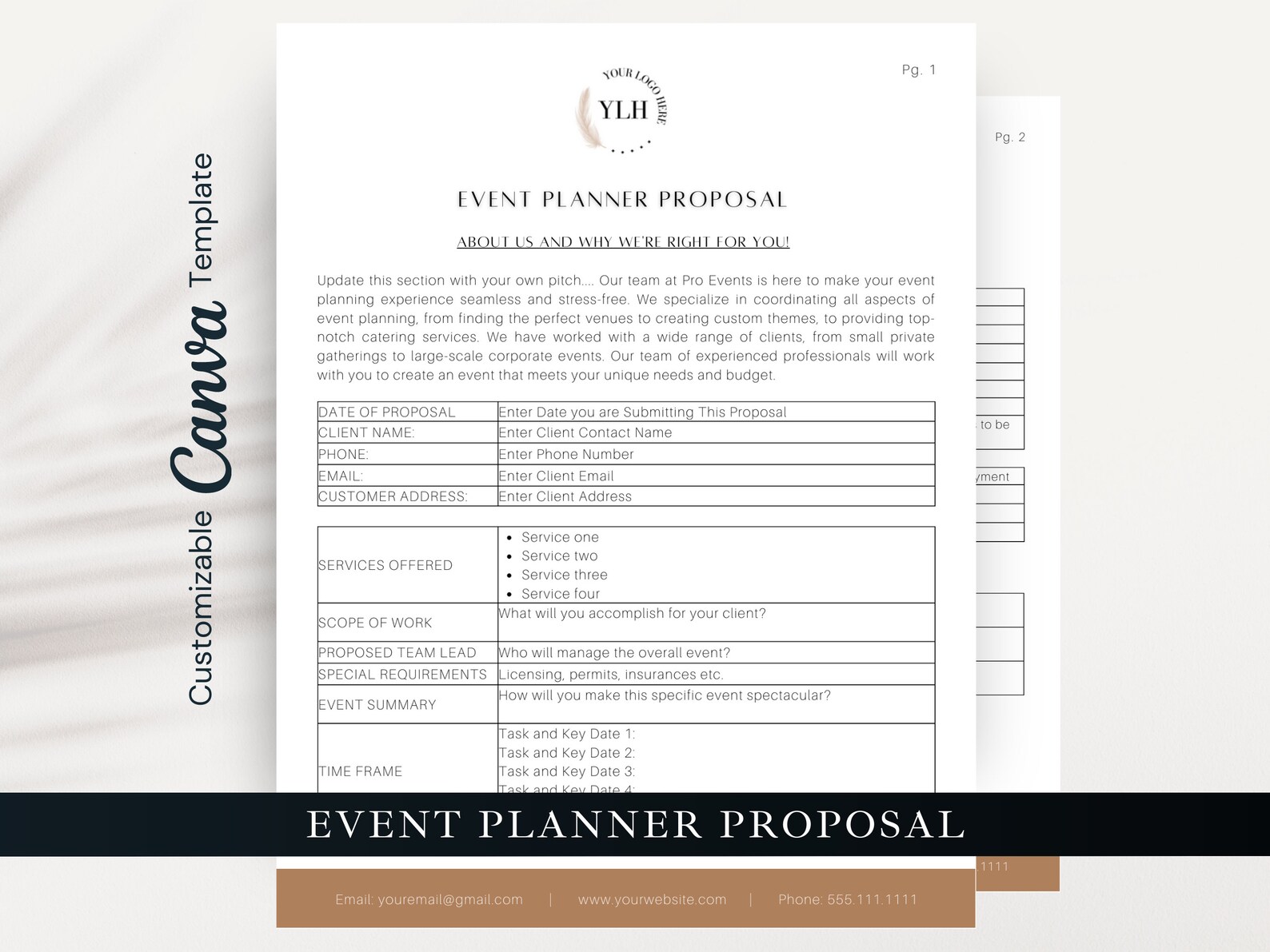 Event Planner Proposal Template | Edit in Canva, Event Planner Client ...